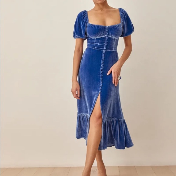 Reformation | Dresses | Reformation Blue Velvet Dress | Poshmark